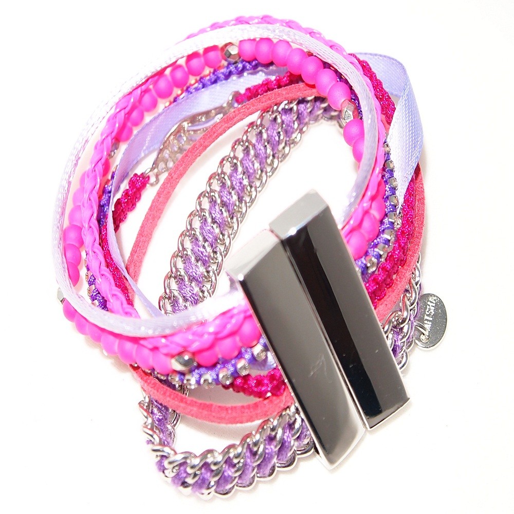 Bracelet multirangs rose et violet - itisbijoux.fr